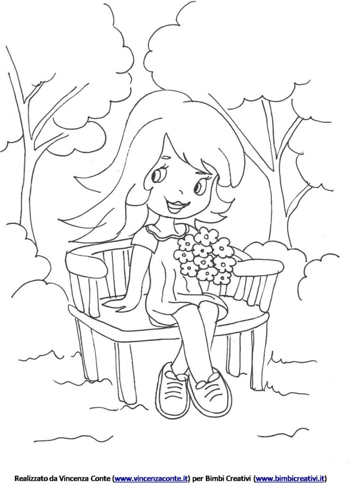 Disegno da colorare. Bambina al parco - Bimbi Creativi